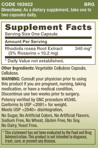 (C) 허브 로디올라 - 홍경천 (100캡슐), GNC Herbal Plus Standardized Rhodiola ...